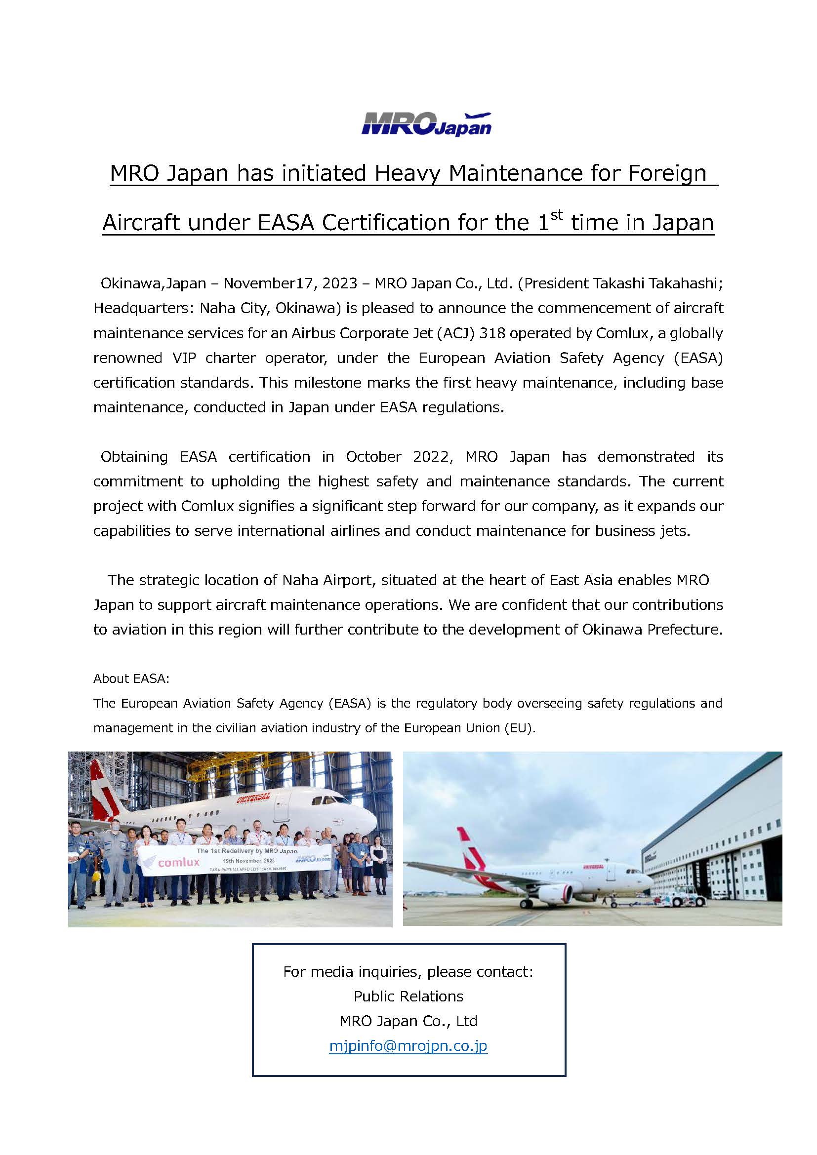 MRO Japan has initiated Heavy Maintenance for Foreign Aircraft under EASA Certification for the ...